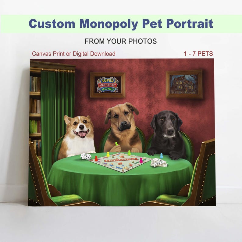 Your Dogs and Cats Playing Monopoly – Custom Pet Portrait, Game Night ...