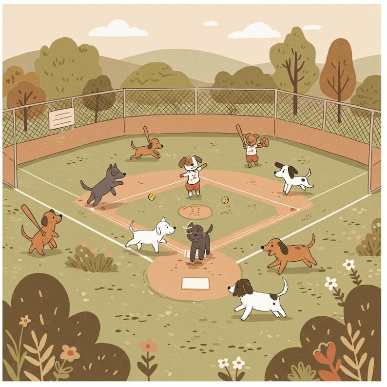Digital Artwork for Baby’s Room - Dogs Playing Baseball - Etsy