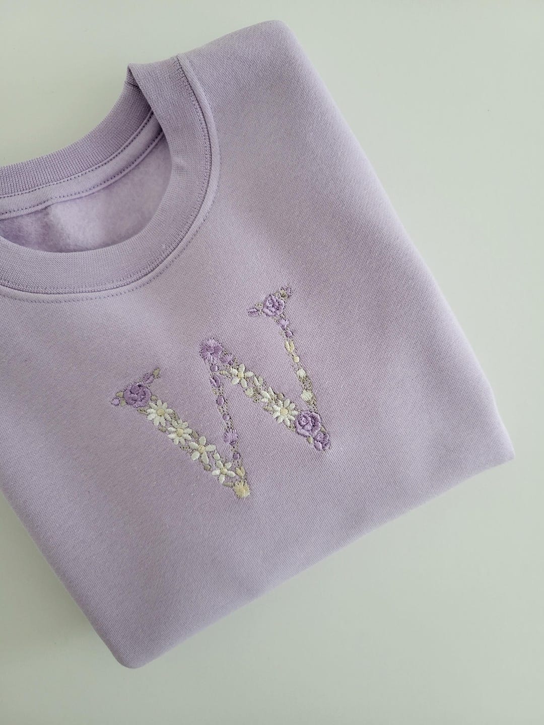 Children Embroidered Floral Initial Sweatshirt lilac - Etsy