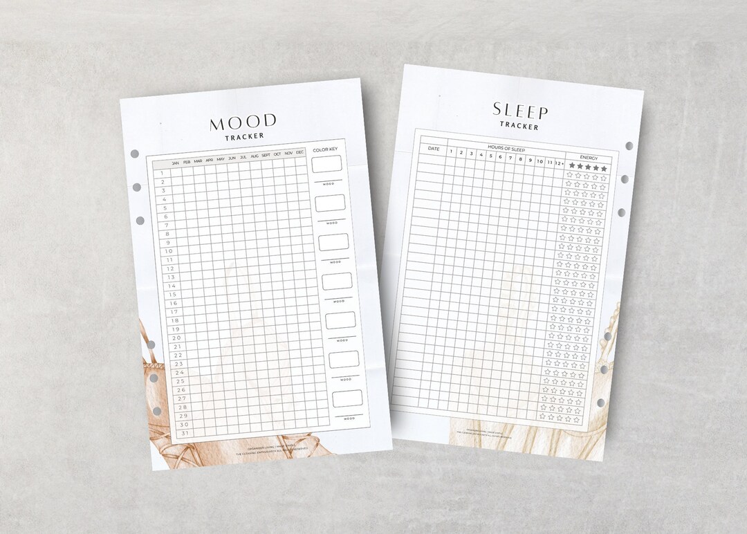 Mood Tracker | Sleep Tracker | Planner Inserts | US Half Letter | 6 ...