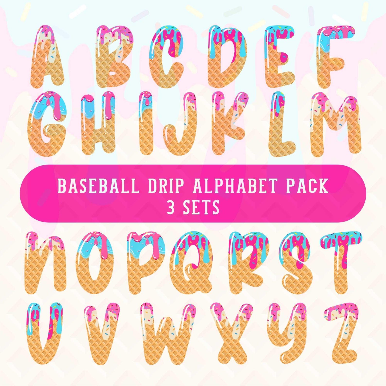 Baseball Drip Alphabet Pack Respect the Drip Ice Cream Letters Dripping ...