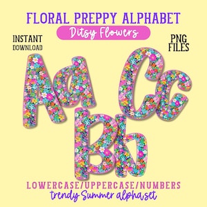 Preppy Alpha PNG Ditsy Floral Pack Dainty Coquette Hand Drawn Doodle ...