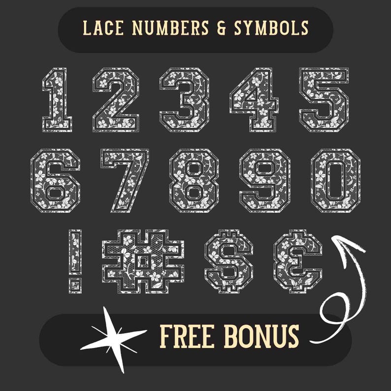 Varsity Lace Alphabet Png White Lace College Font Clipart Letter Number ...