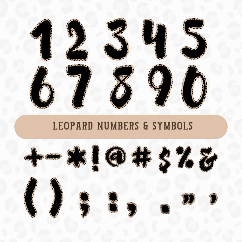Leopard Alphabet Set Letter Number Symbol Full Alpha Set Cursive Hand ...