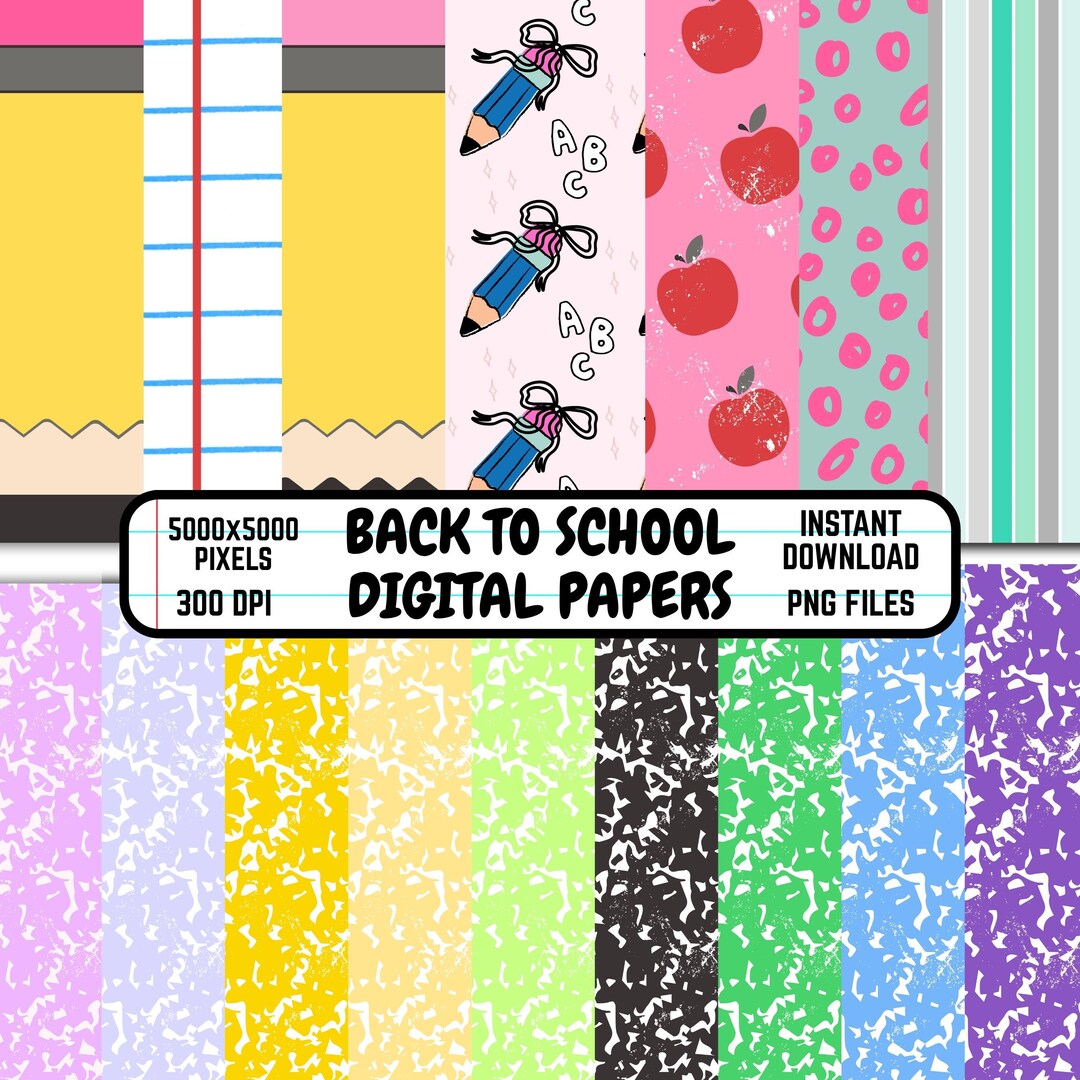 Back to School Digital Paper Composition Notebook Class School Supplies ...