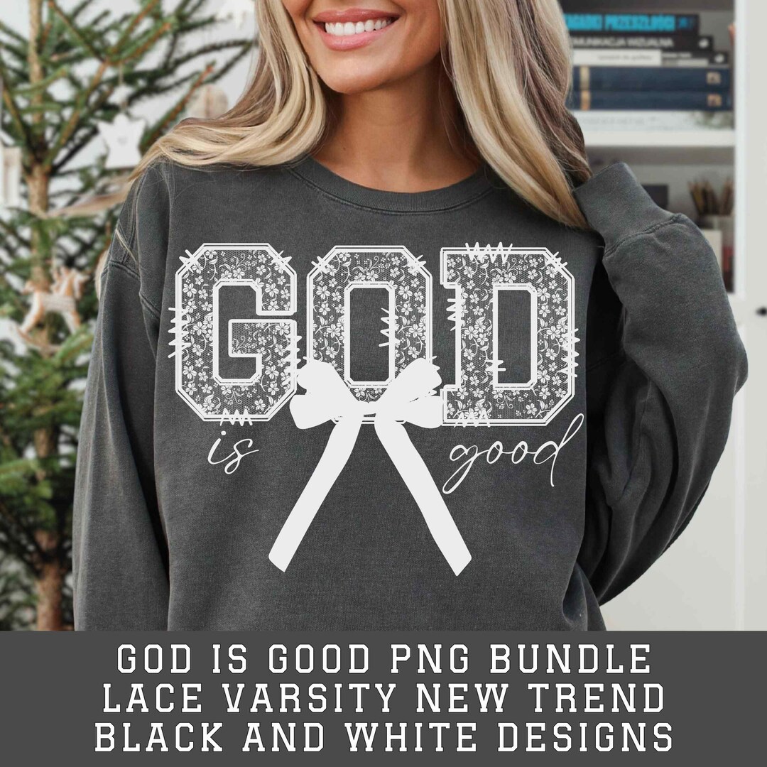 God is Good Lace Bow Png Coquette Christian Design Png Floral Varsity ...
