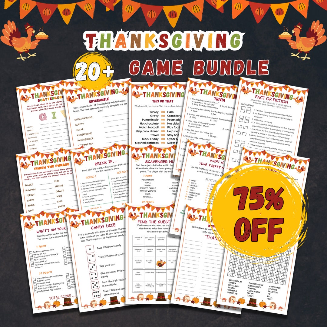 Printable Thanksgiving Games Bundle Friendsgiving Games Digital ...