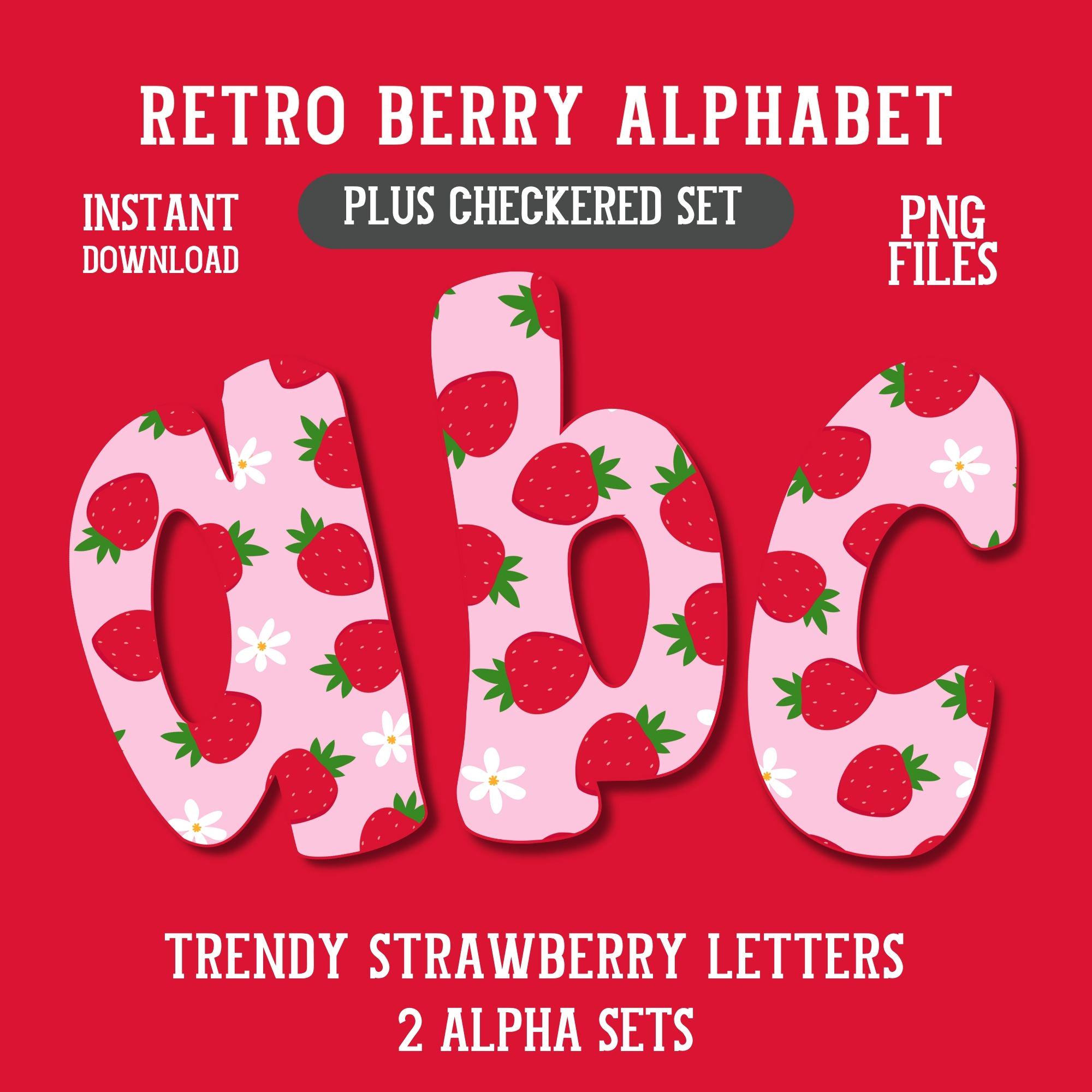 Strawberry Alphabet Png Summer Letter Bundle Coquette Berry Checkers ...