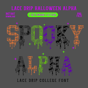 Neon Halloween Drip Lace Alpha 5 Sets Spooky Alphabet PNG Skull Bat ...