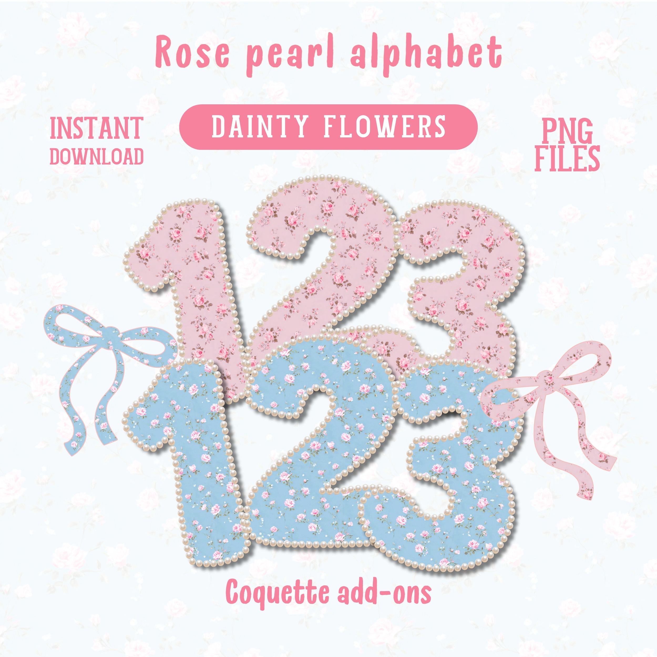 Pearl Floral Alphabet Set Png Coquette Rose Spring Letters Preppy ...