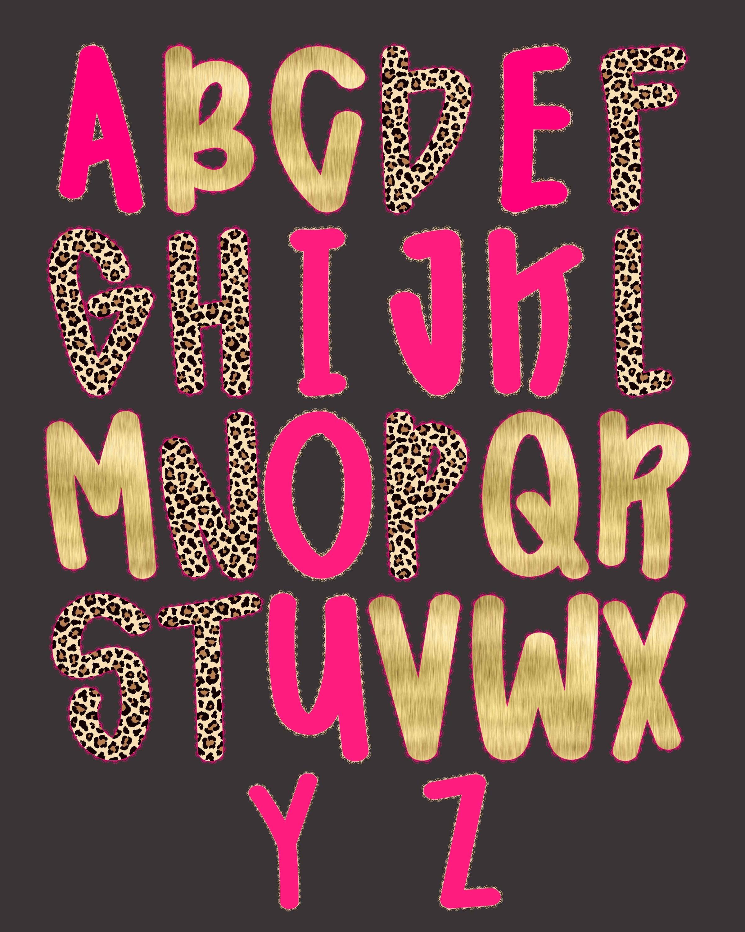 Lace Preppy Alpha Set PNG Leopard Pink Gold Letters Trendy Luxe ...