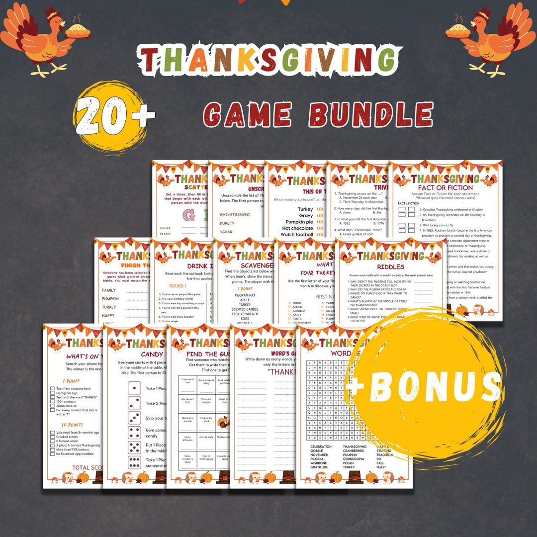 Thanksgiving Printable Games Bundle Friendsgiving Games Etsy