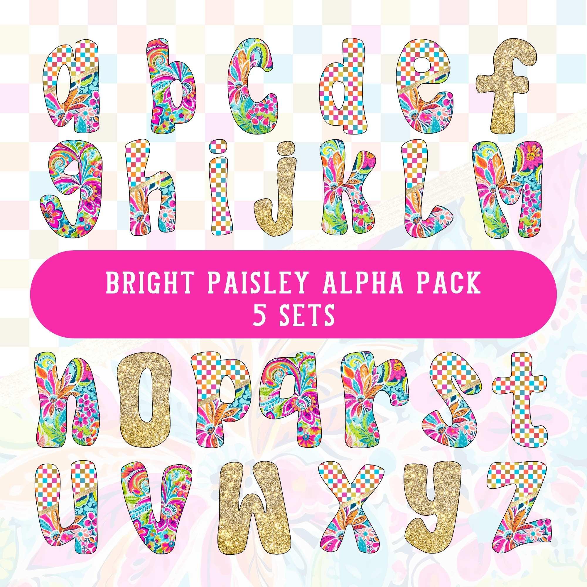 Bright Paisley Alphabet Pack Summer Floral Glitter Letters Png Retro ...