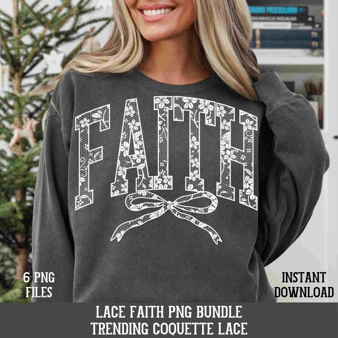Faith Lace Bow Png Coquette Faith Varsity Png Floral Easter Png Amen ...