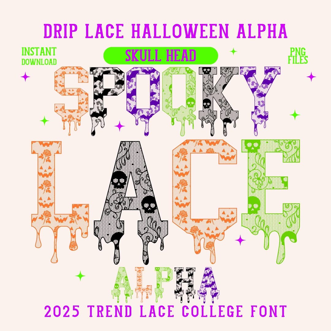 Halloween Drip Lace Alpha Set Spooky Alphabet PNG Skull Bat Pumpkin ...