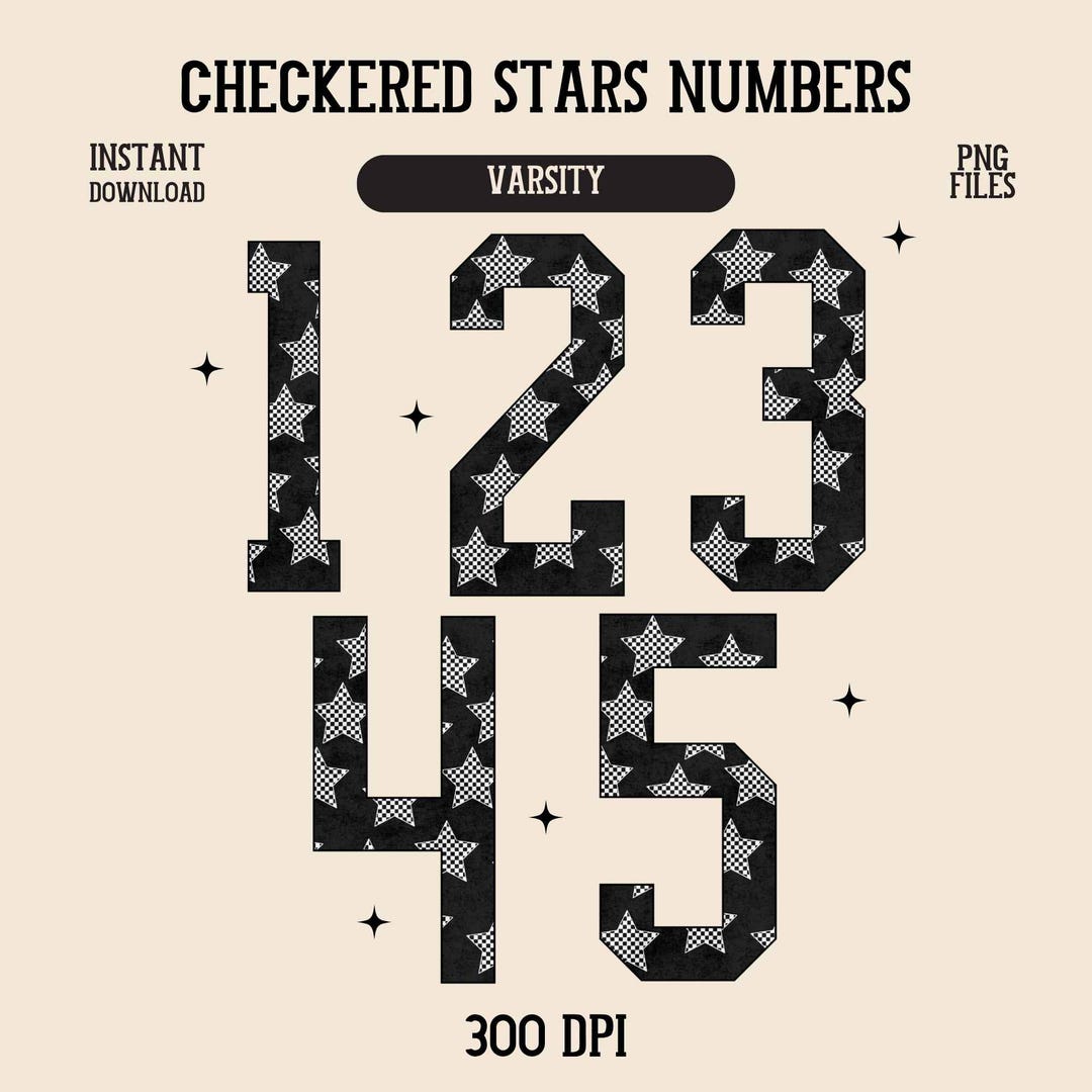 Checkered Stars Numbers PNG Add-on for Checker Stars Alphabet Varsity ...