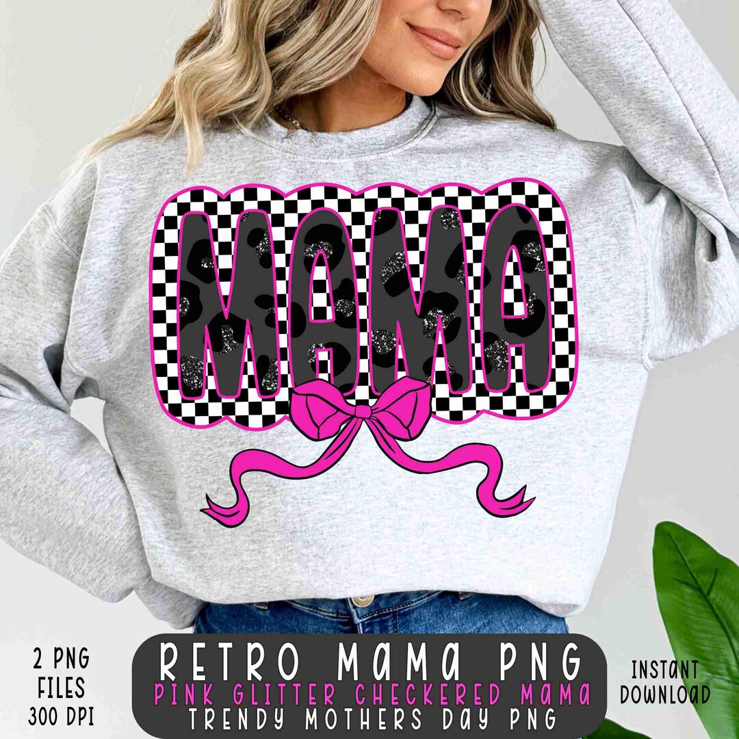 Pink Glitter Mama Png Coquette Checker Mama Bow Png Retro Checkered ...