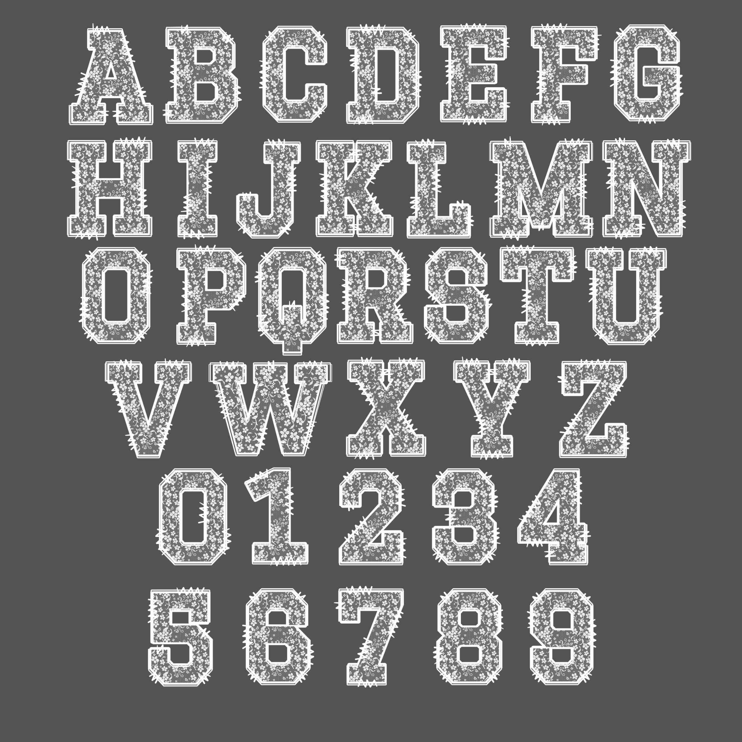 White Lace Alphabet Png Varsity Font Letters Bundle Daisy Doodle Font ...