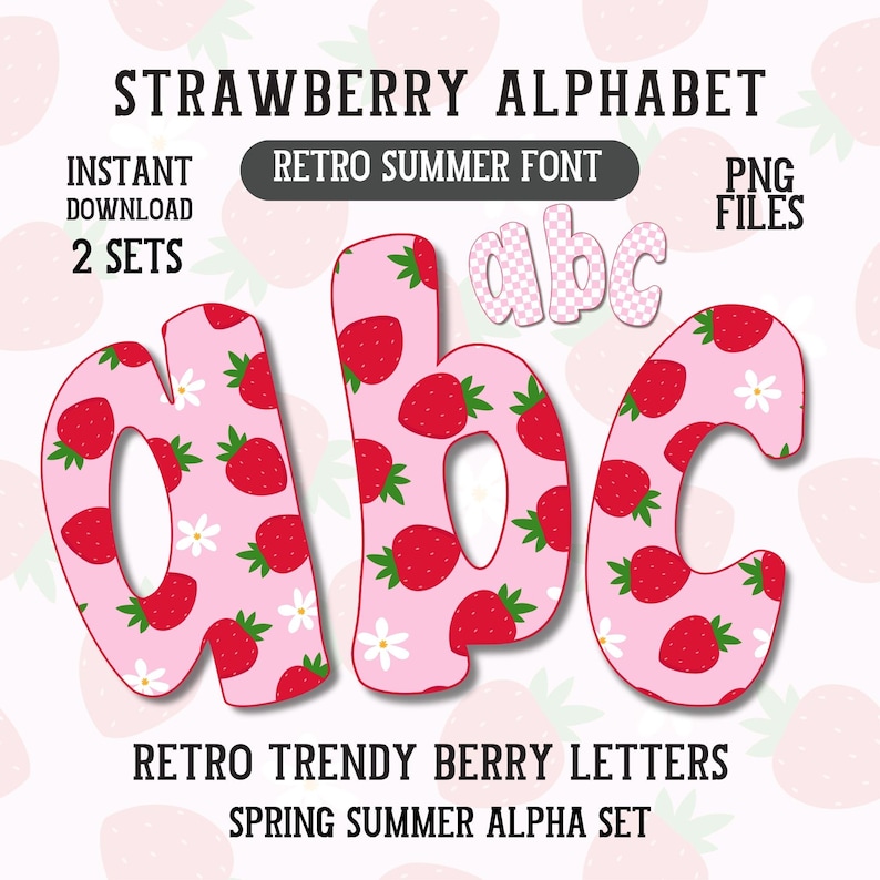 Strawberry Alphabet Png Summer Letter Bundle Coquette Berry Checkers ...