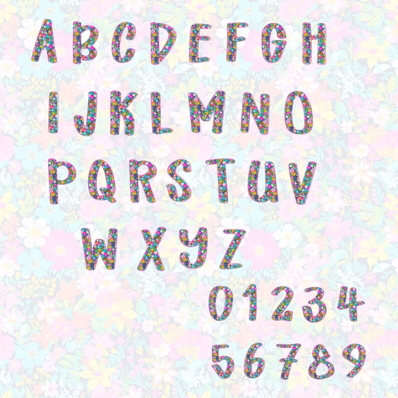 Preppy Alpha PNG Ditsy Floral Pack Dainty Coquette Hand Drawn Doodle ...