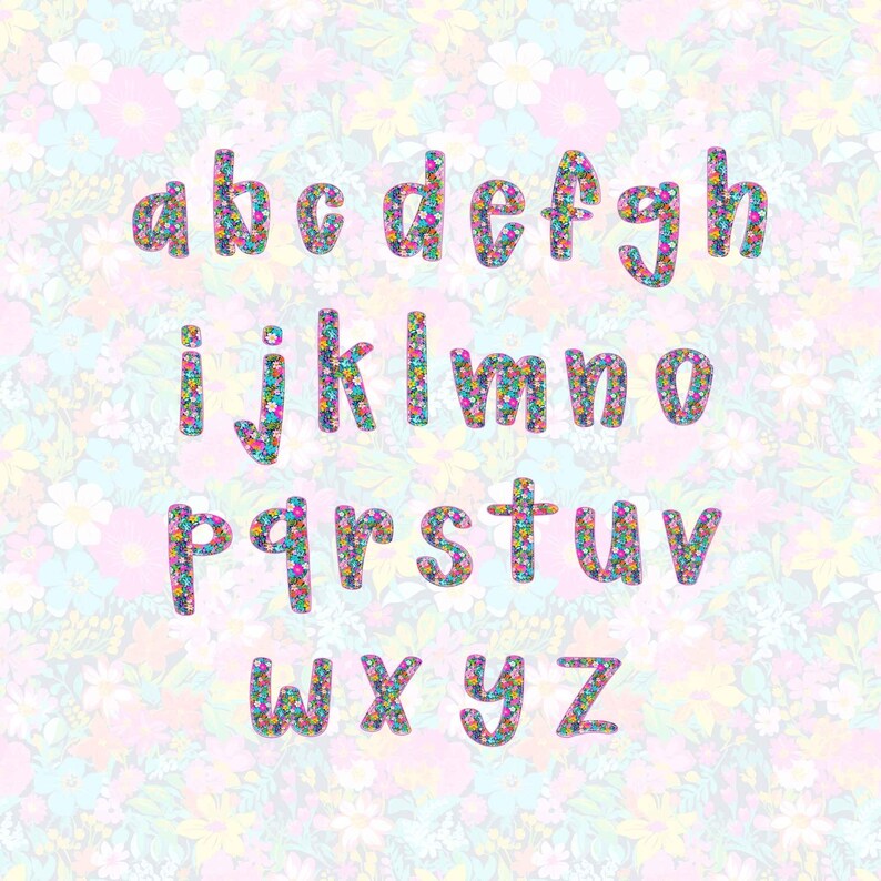 Preppy Alpha PNG Ditsy Floral Pack Dainty Coquette Hand Drawn Doodle ...