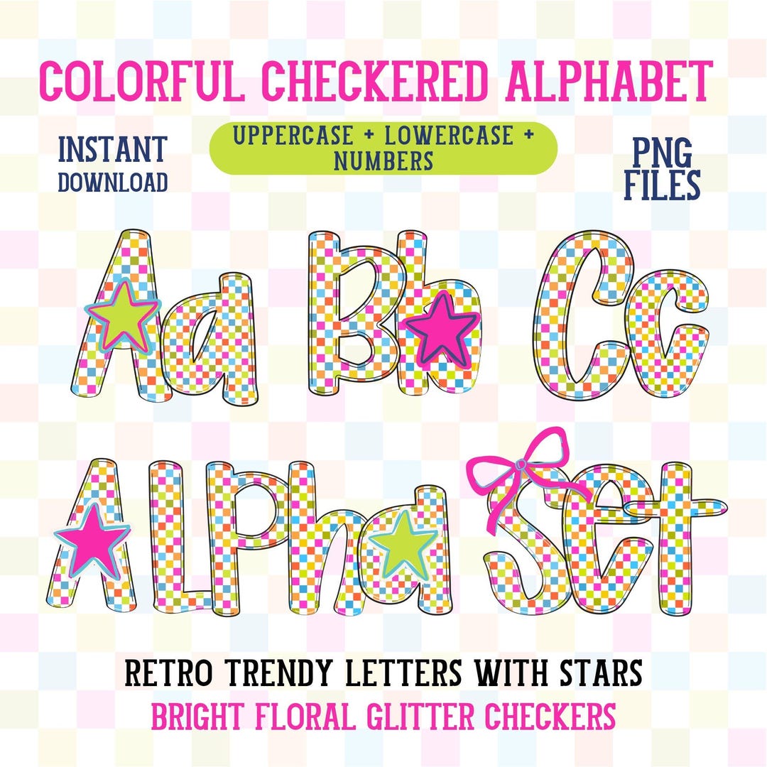 Colorful Checkered Alpha Set Png Bright Summer Checkers Letters Retro ...