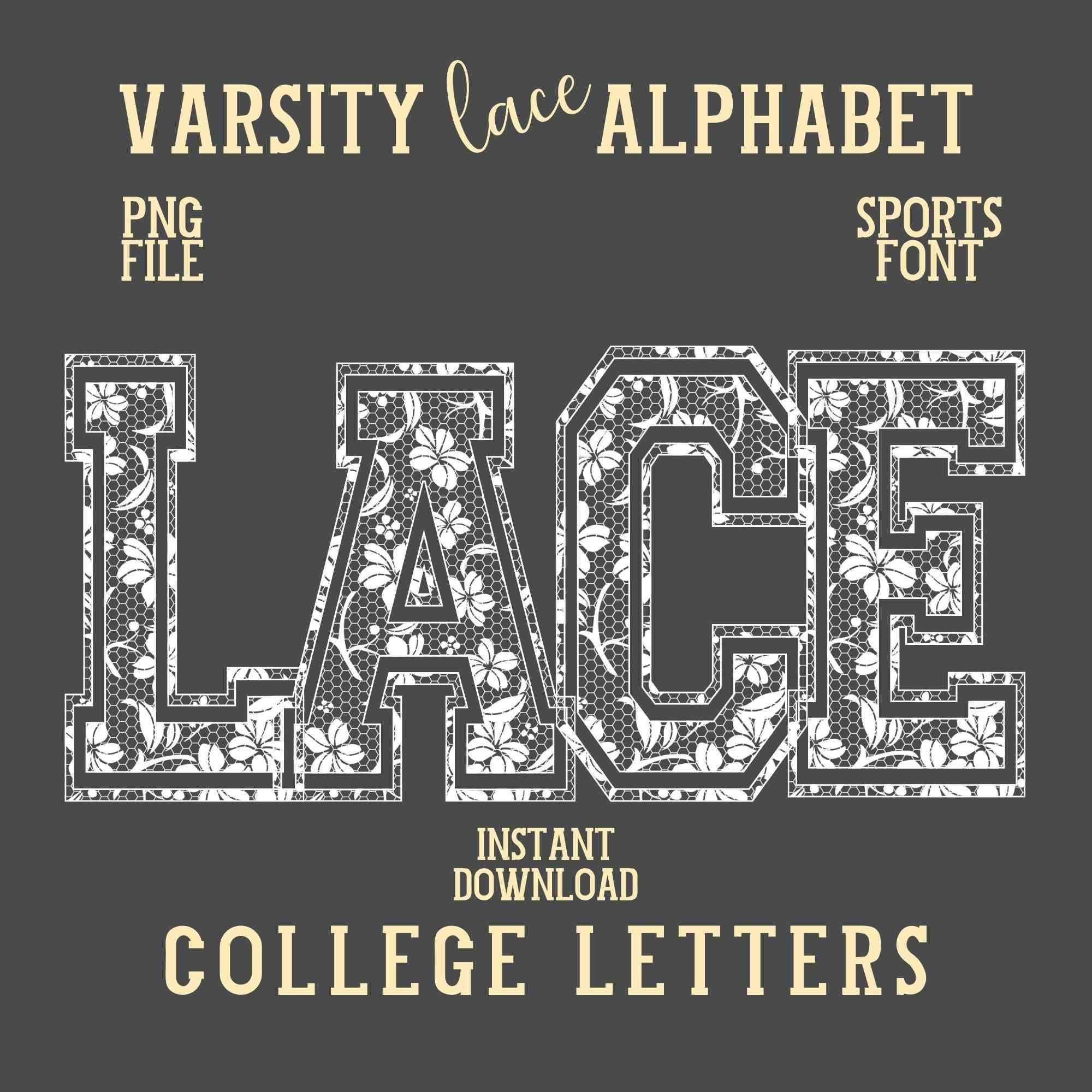 Varsity Lace Alphabet Png White Lace College Font Clipart Letter Number ...