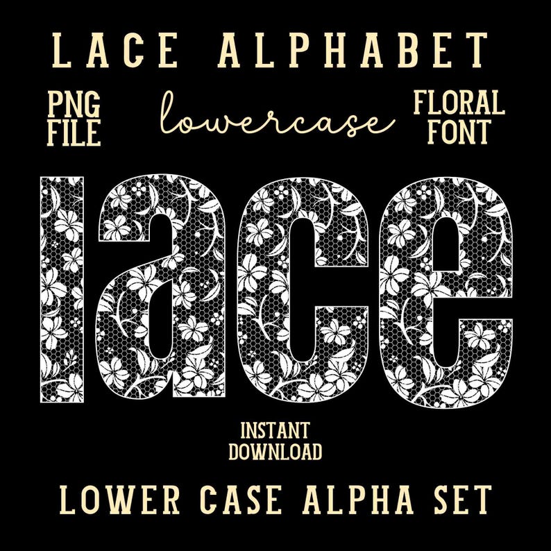 Lace Alphabet Png Lowercase Font Floral Serif Alpha Set Spring Faux ...