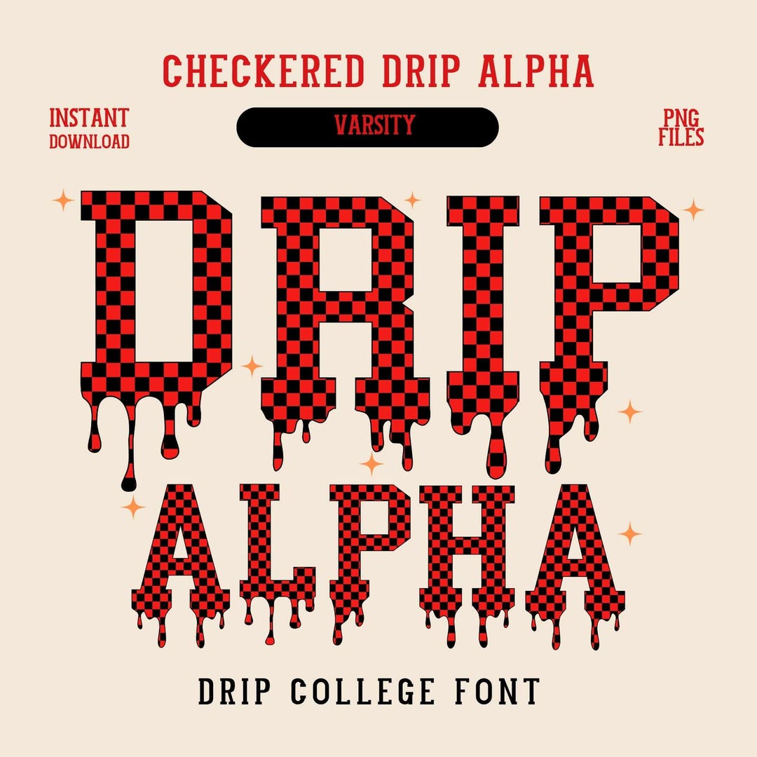 Drip College Alpha Set Checkered Varsity Alphabet PNG Black & Red ...