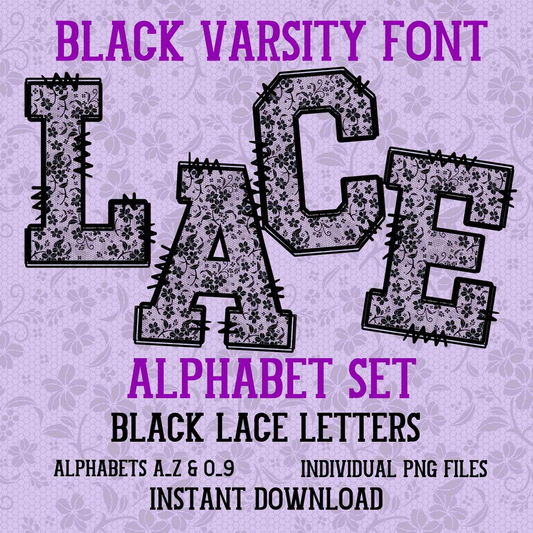 Black Varsity Lace Alpha Png Lace Font Alphabet Clipart Doodle Letters ...
