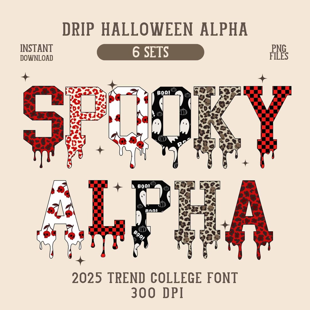 Halloween Drip Alpha 6 Set Spooky Alphabet PNG Cherry Skull Leopard ...