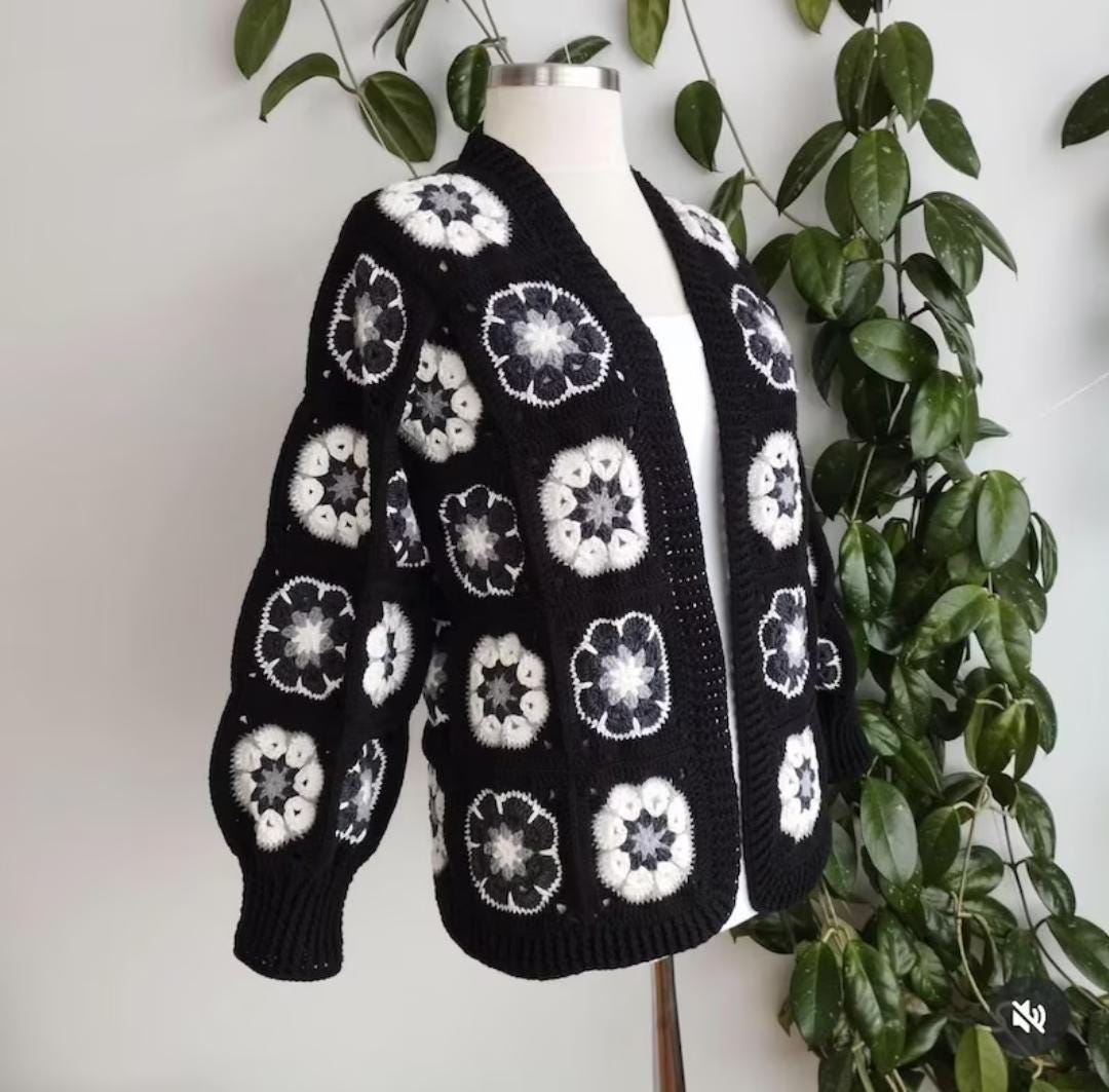 Handmade African Flower Crochet Cardigan – Colorful Boho Granny Square ...