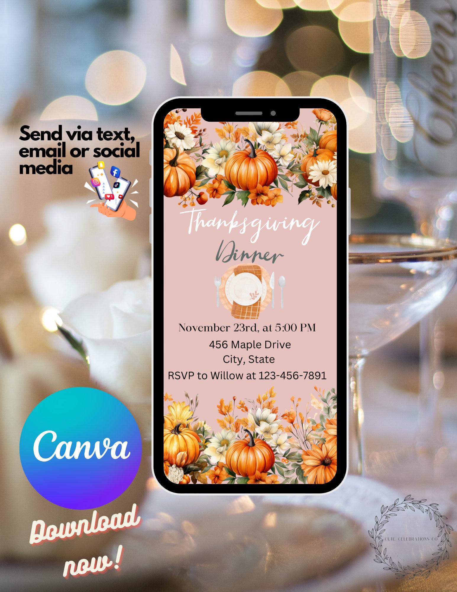 Thanksgiving Dinner Party Invitation, Friendsgiving Invitation, Fall ...