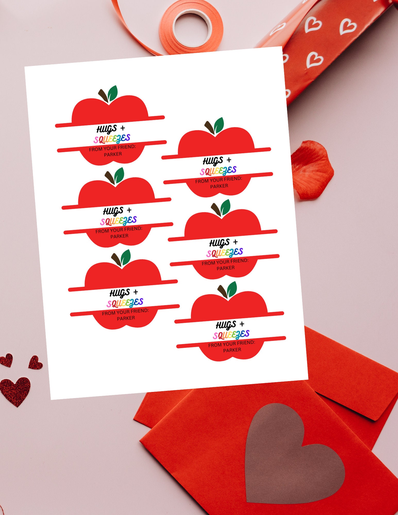 Hugs and Squeezes, Applesauce Valentine, Valentine Printable ...