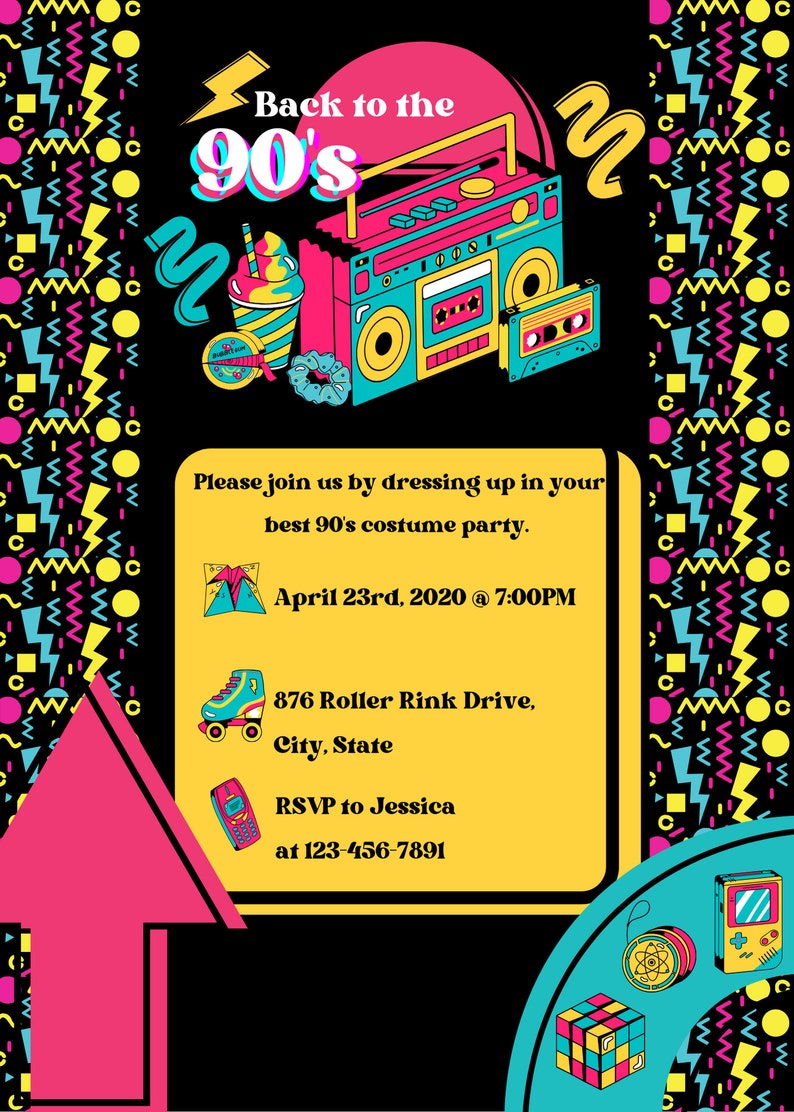 Editable Back to the 90's Party Invitation, Throw Back Party, House ...