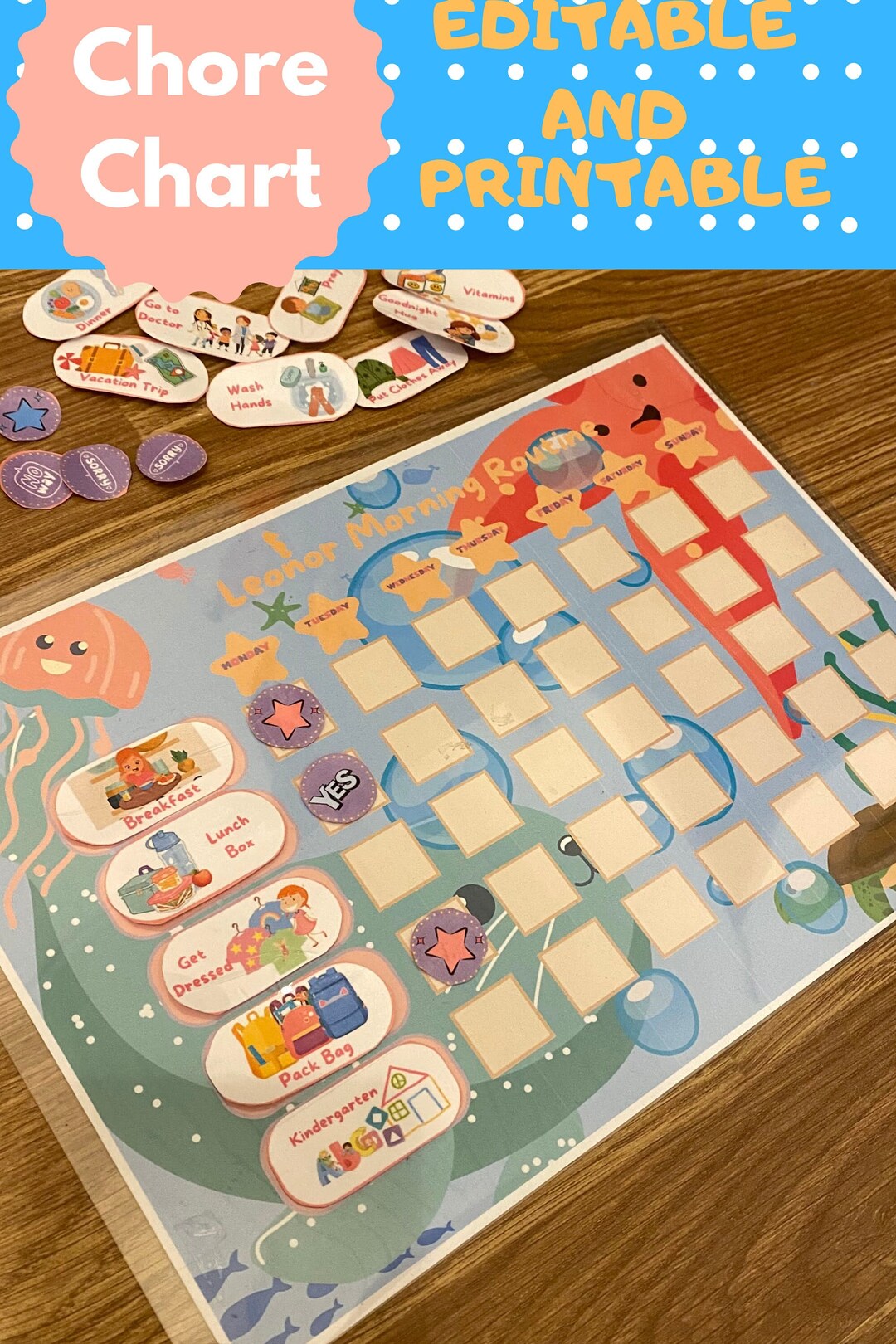 EDITABLE Sea Kids Daily Chart Morning/night Weekly Routine - Etsy UK