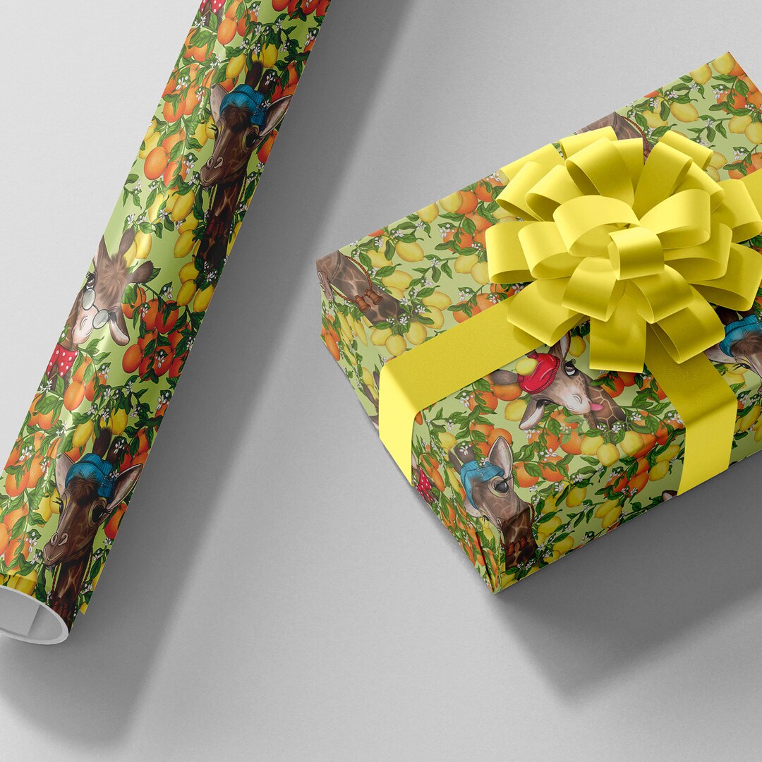 Illustrated Wrap Animal Theme Fruit Theme Funny Gift Wrap Humorous ...