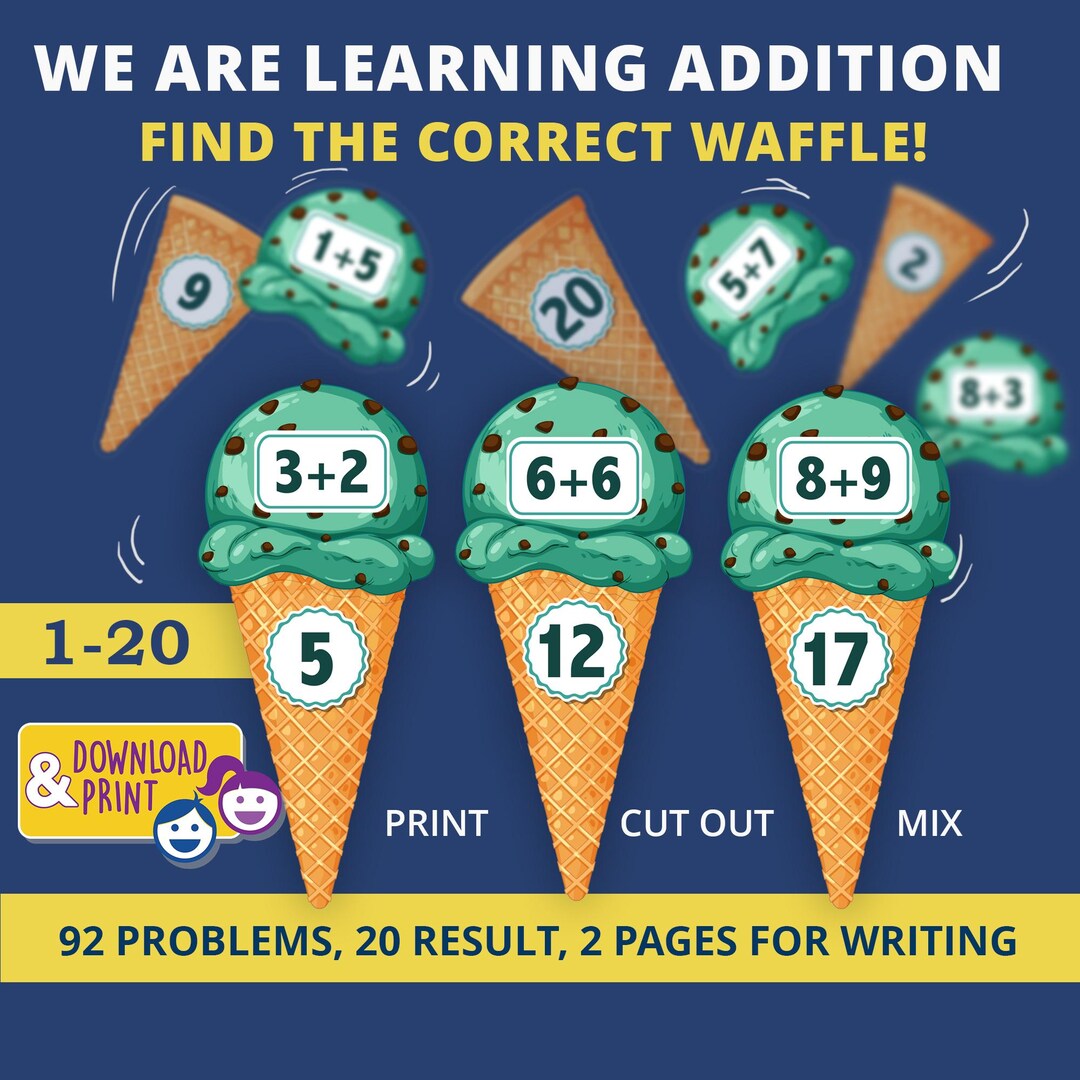 Addition Math Game - Ice Cream Matching Activity 1–20 Digital Download ...