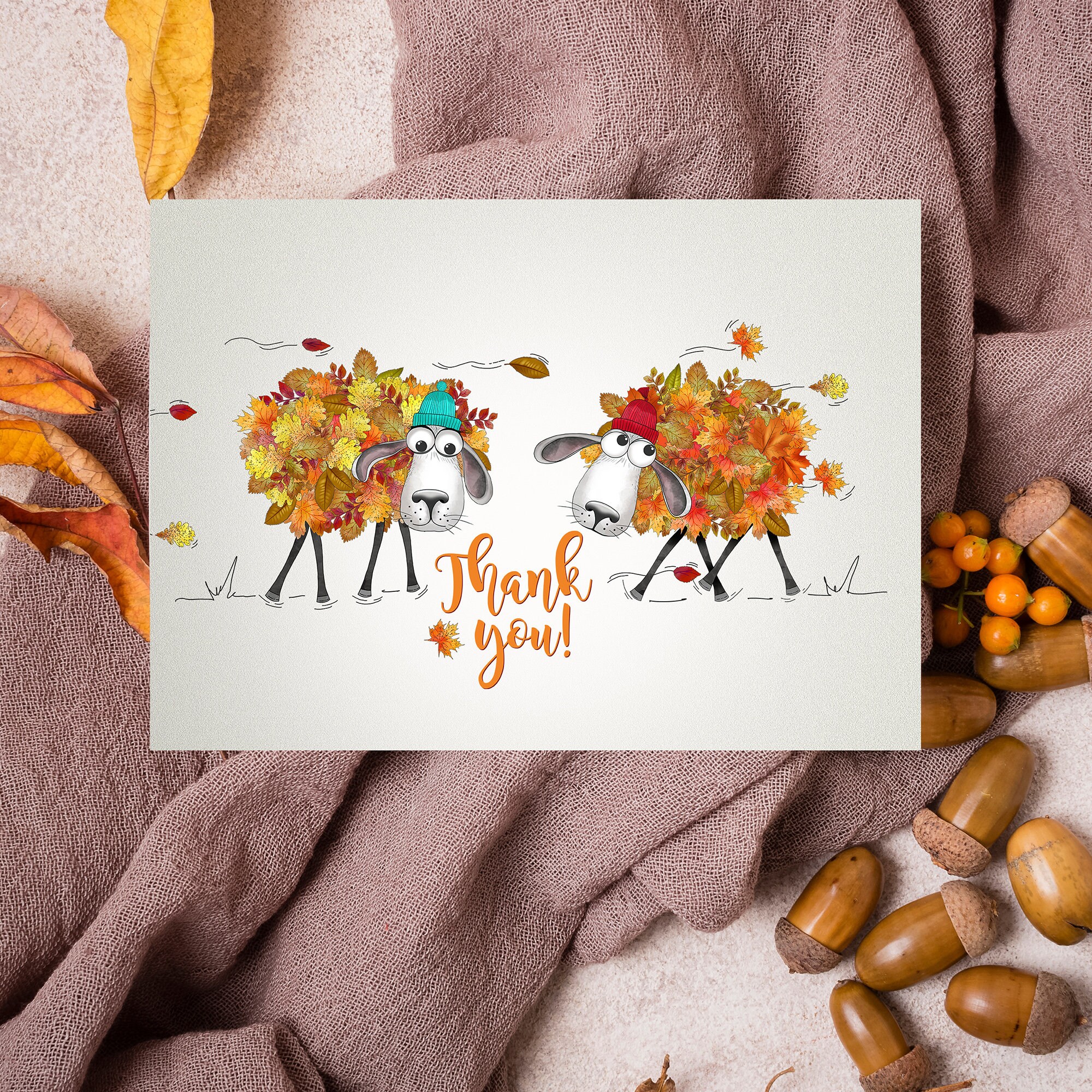 Fall Thank You Card Hand Drawn Illustration Gratitude Greeting Card for ...