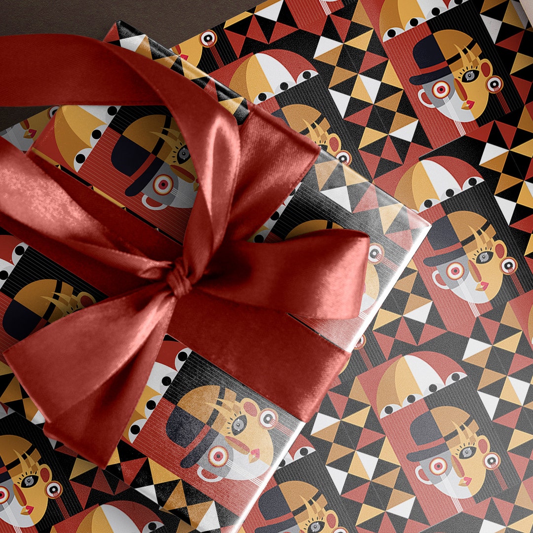Geometric Face Portrait Wrapping Paper Bauhaus Print Gift Wrap for Art ...