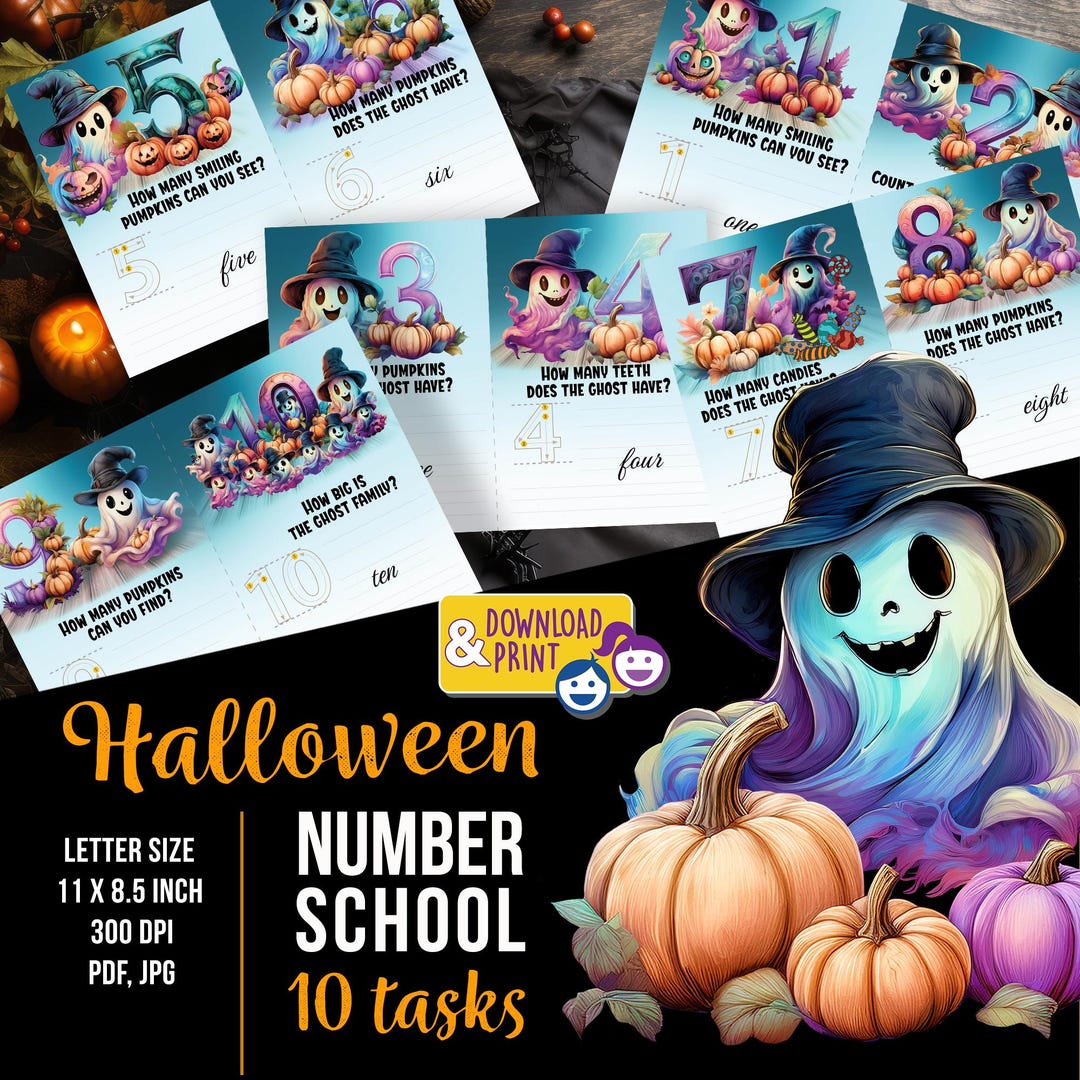 Halloween Number Worksheets for Kids – Count & Writing Numbers Activity ...