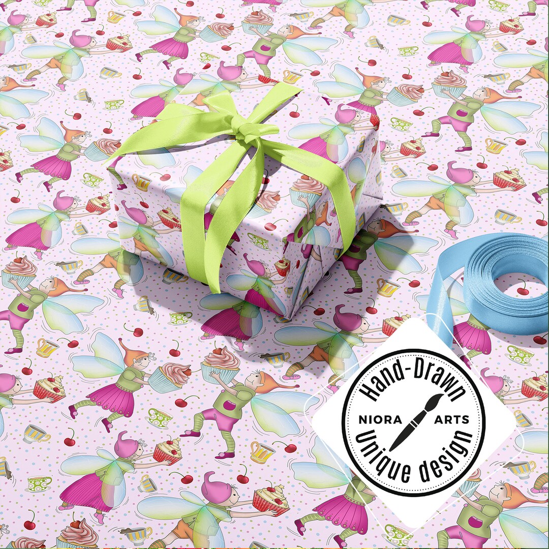 Fairy Wrapping Paper Girls Birthday Party Gift Wrap Tinker Bell Gifting ...