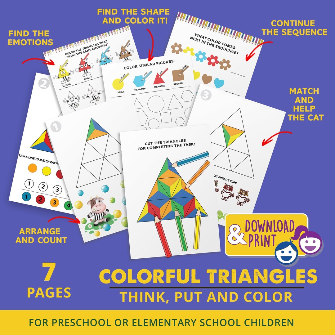 Colorful Triangles Worksheet Shapes Emotions Activities Pdf Etsy