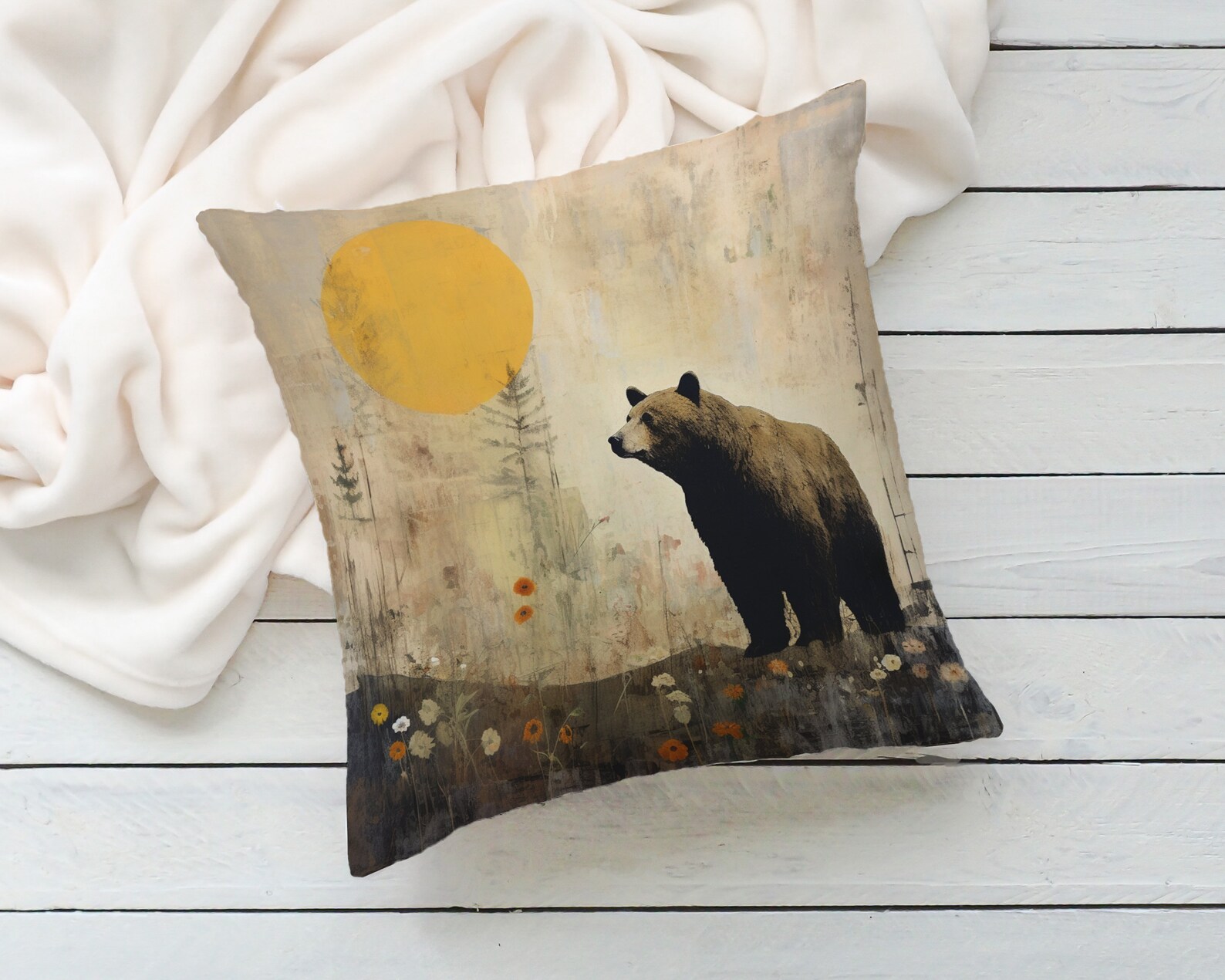 Twilight Bear Pillow Eclectic Woodland Scandinavian Amber Cream, Bear ...