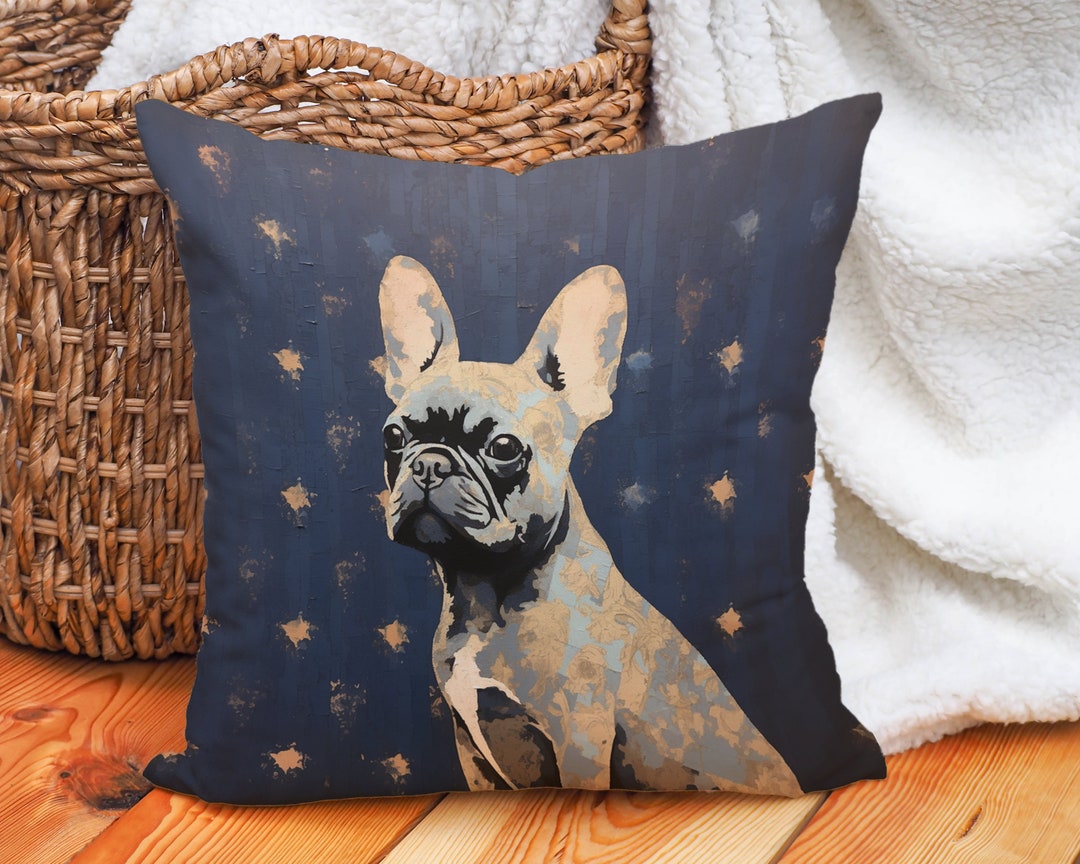 Starry Night Frenchie Pillow Eclectic Cosmic Chic Navy Gold French ...