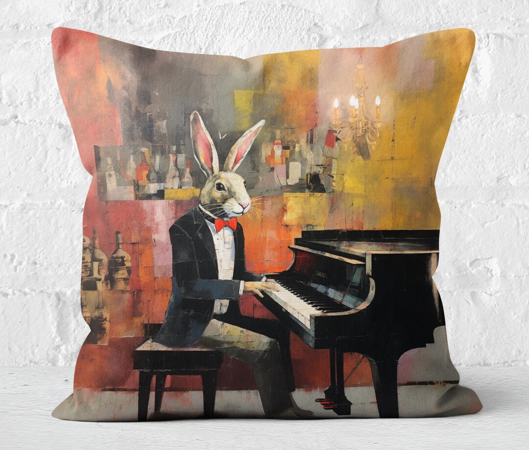 Vintage Easter Decor Gifts - Maestro Hare Pillow, Jazz Pianist Bunny ...