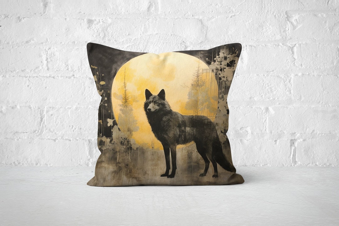 Mystic Wolf Pillow - Bohemian Rustic Woodland Amber Black, Wolf Lover ...