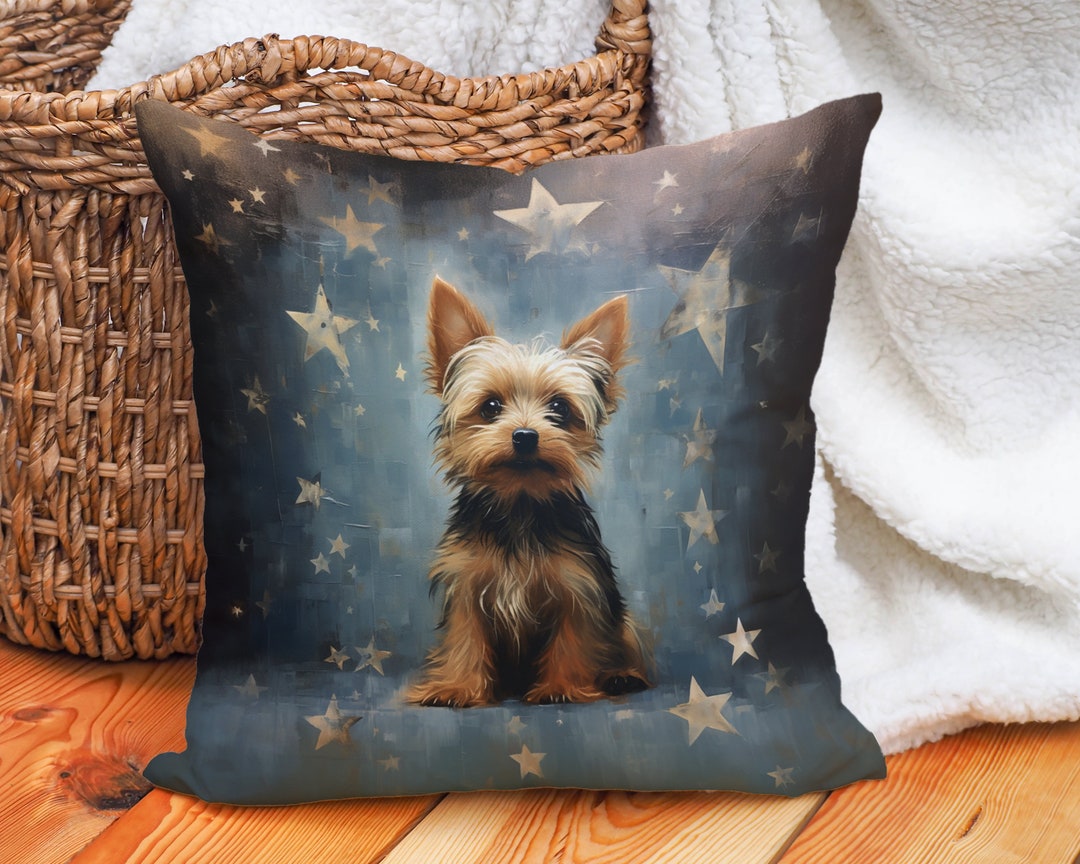 Starry Night Yorkie Pillow - Celestial Blue, Dreamy Stardust ...