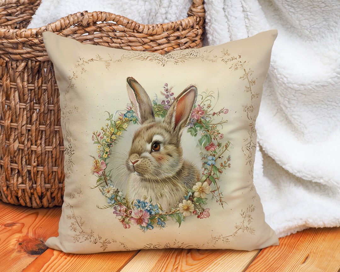 Easter Decor Pillows - Bunny Blossom Pillow, Enchanted Rabbit Floral ...