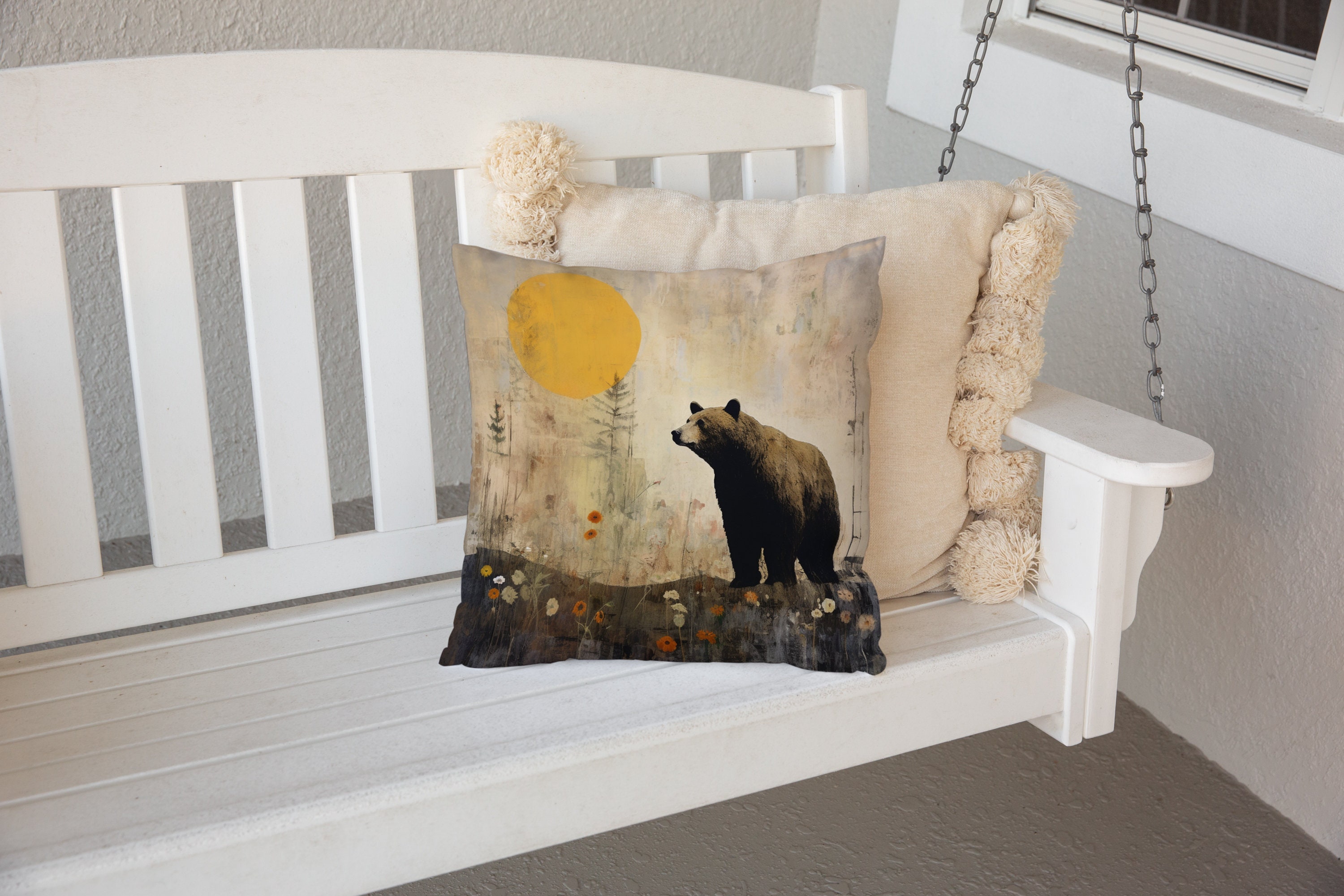 Twilight Bear Pillow Eclectic Woodland Scandinavian Amber Cream, Bear ...